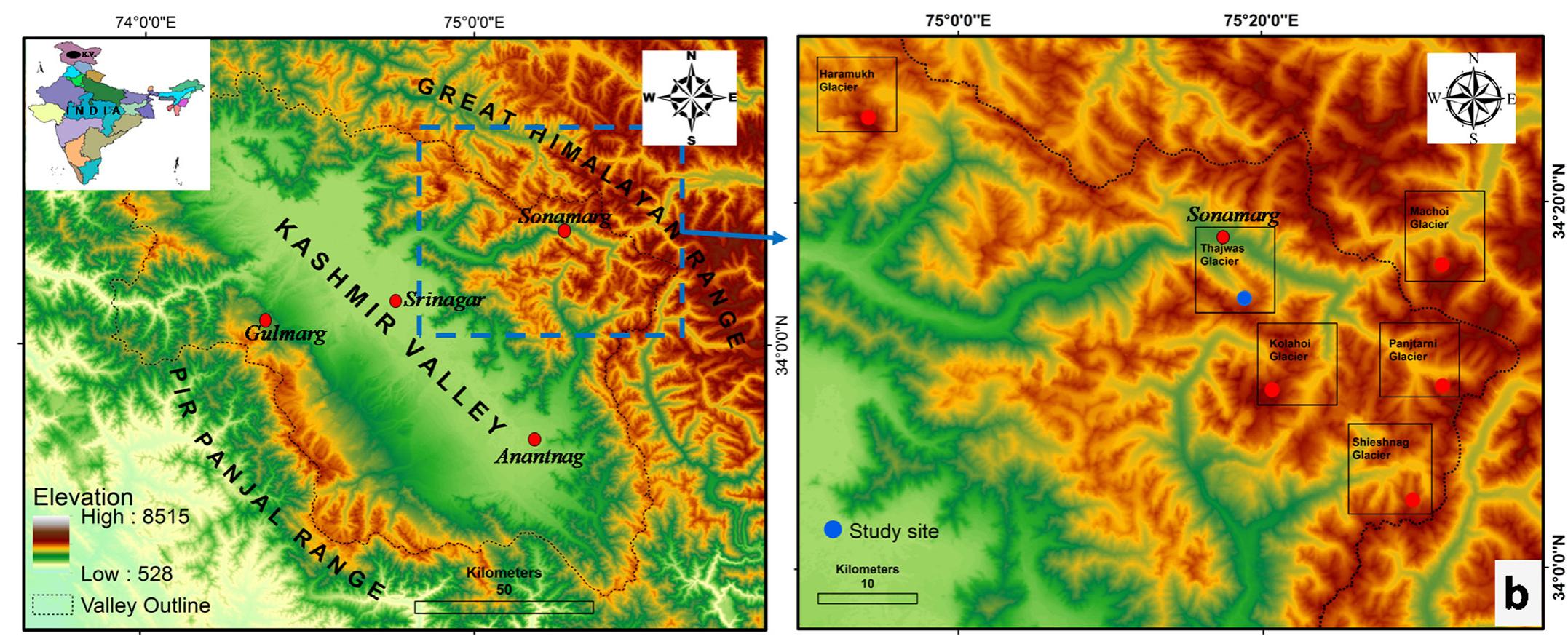 Map of the study area (a) shaded relief map of the kashmir