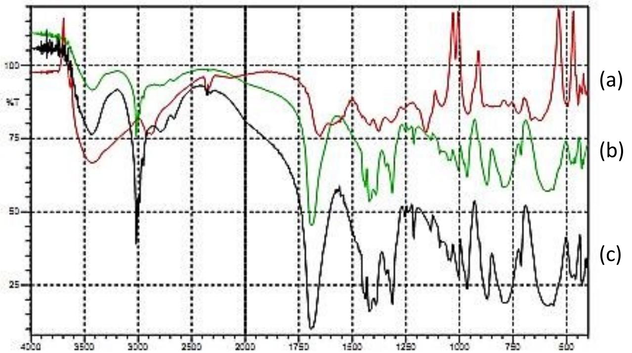 Ftir spectra of (a) chitosan (b) edta and (c) precipitated
