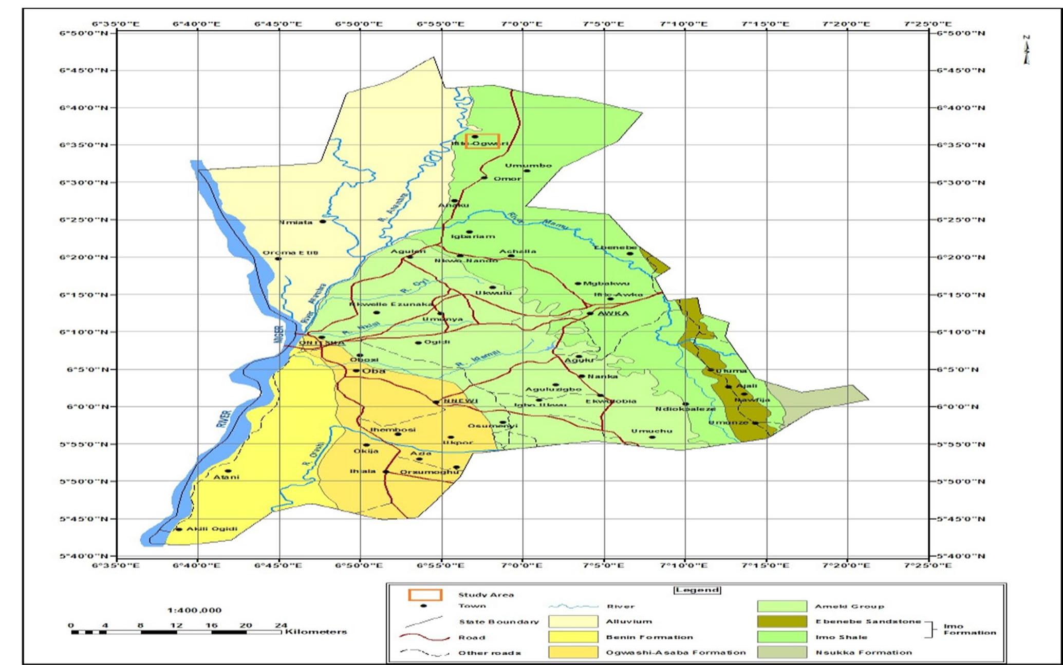 Geologic map of anambra showing the major lithostratigraphic