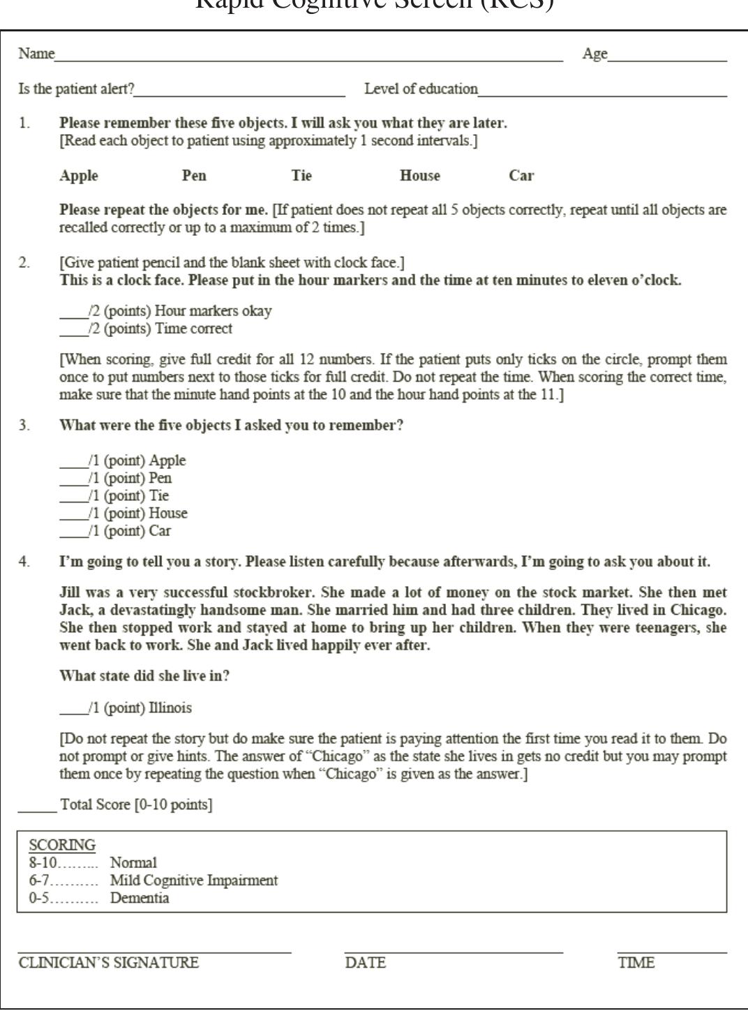Table 1 - The Rapid Cognitive Screen (RCS): A point-of-care