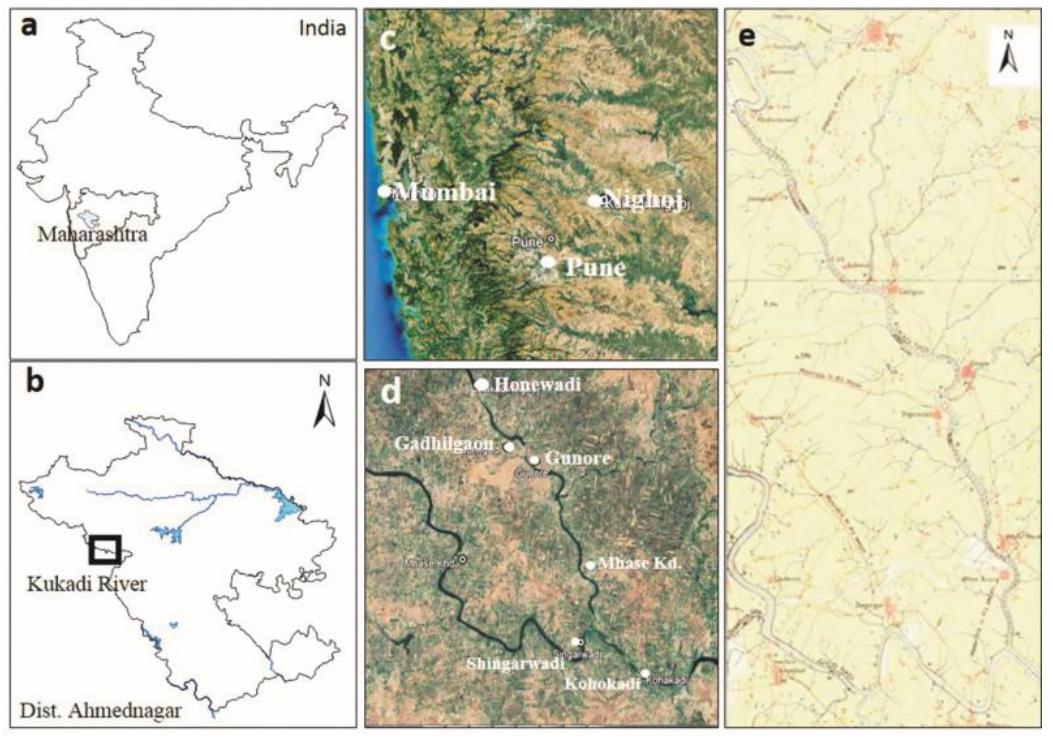 Location map of kukadi river and selected study sites
