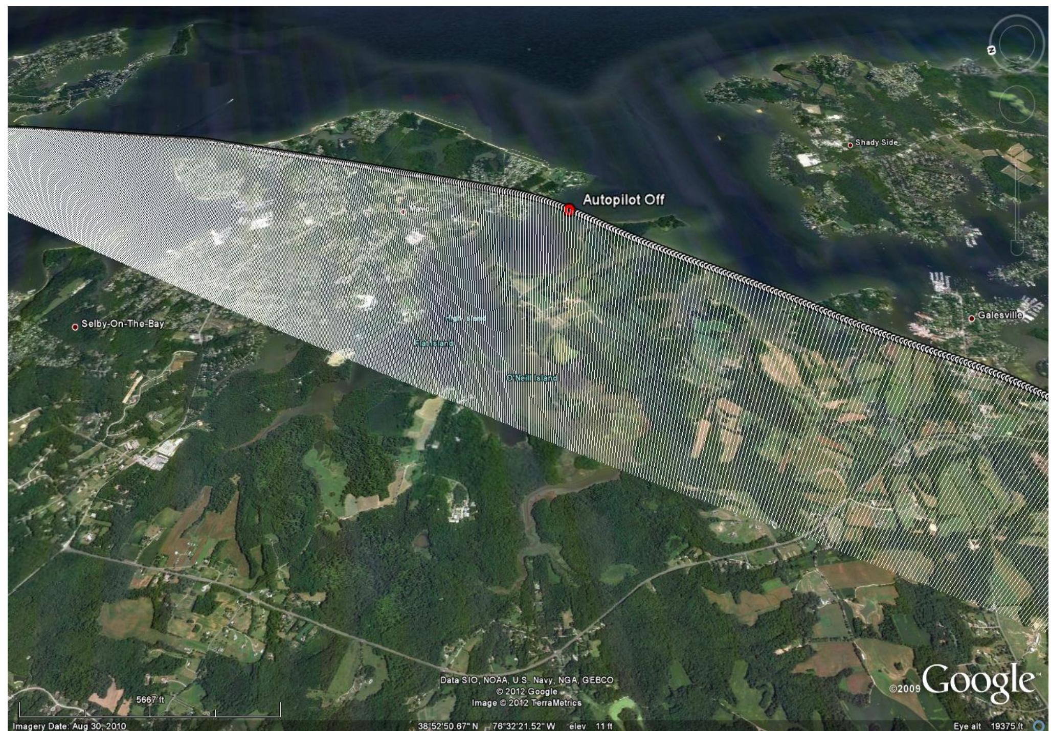 Example flight trajectory plotted in google earth creating