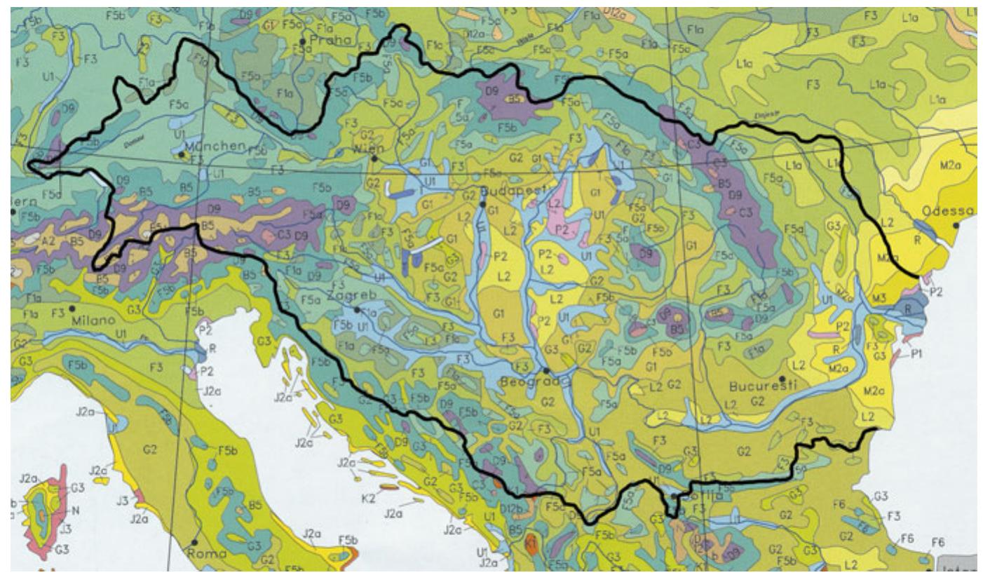 Vegetation map of danube basin. vegetation of the mountains: