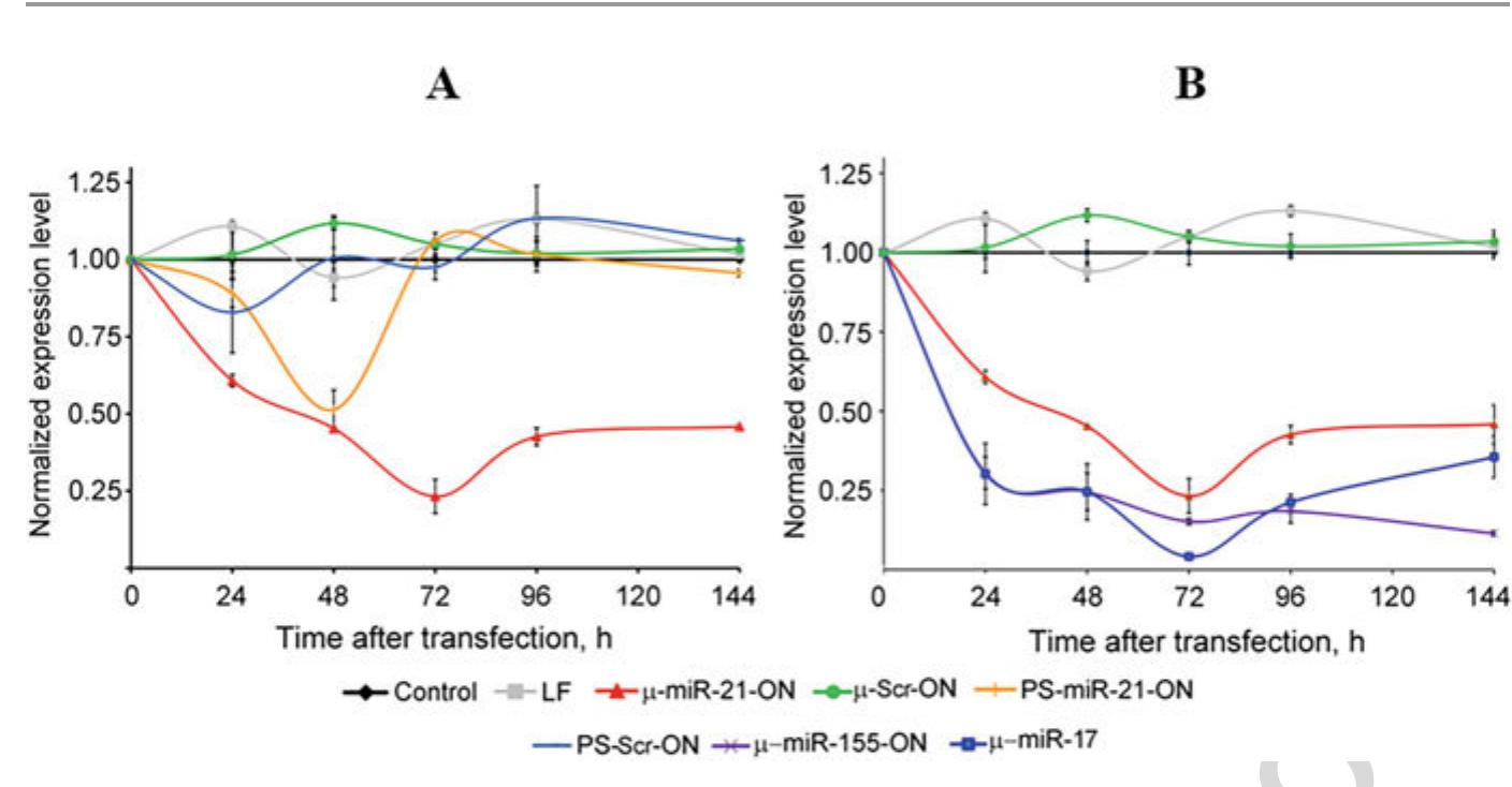 Downregulation of oncomirs in melanoma b16 cells after