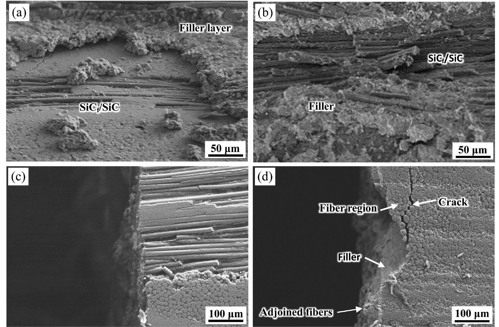 Typical fractured surface of the sic/sic samples joined