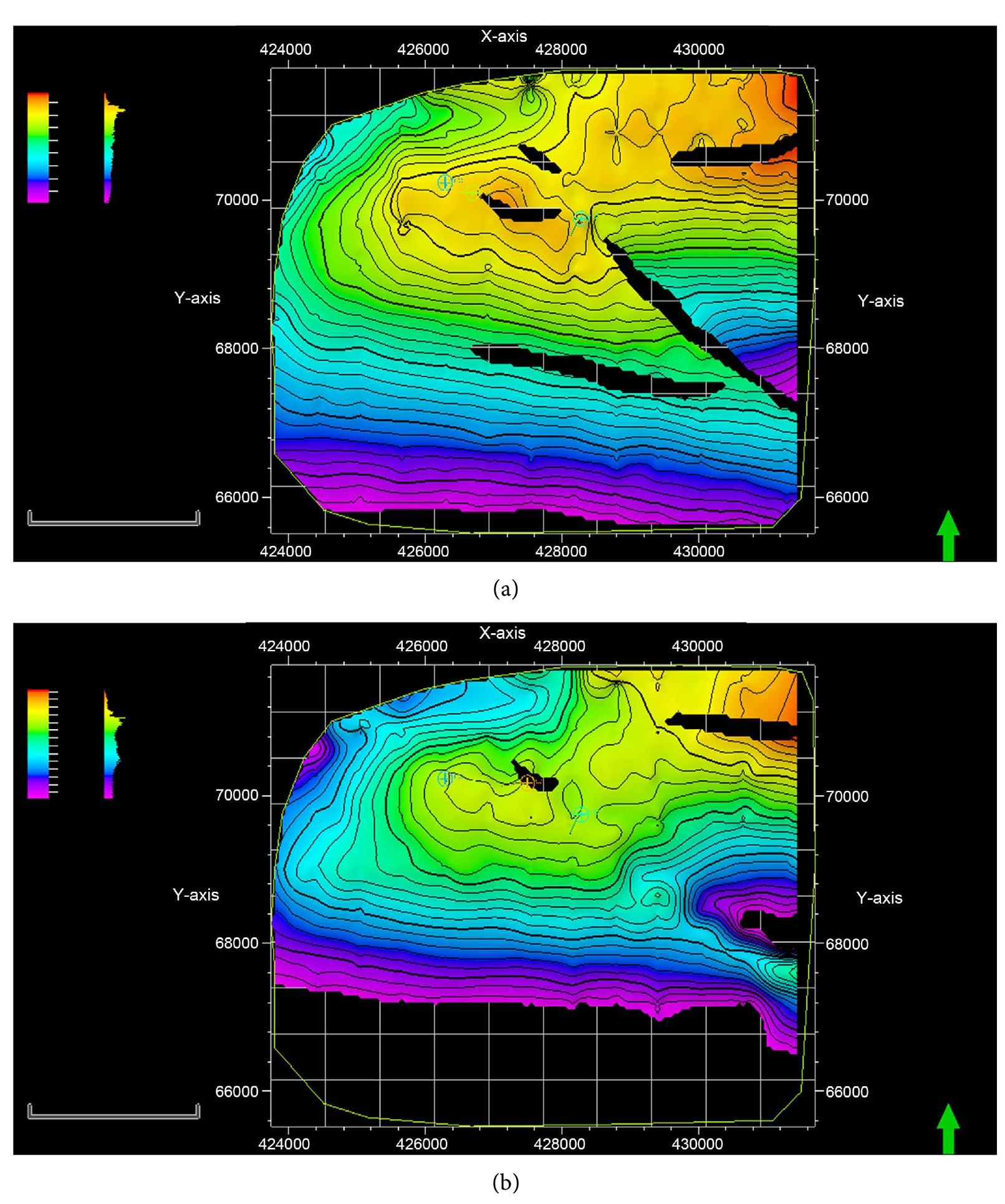 (a) depth structural map of reservoir at1 (b) depth