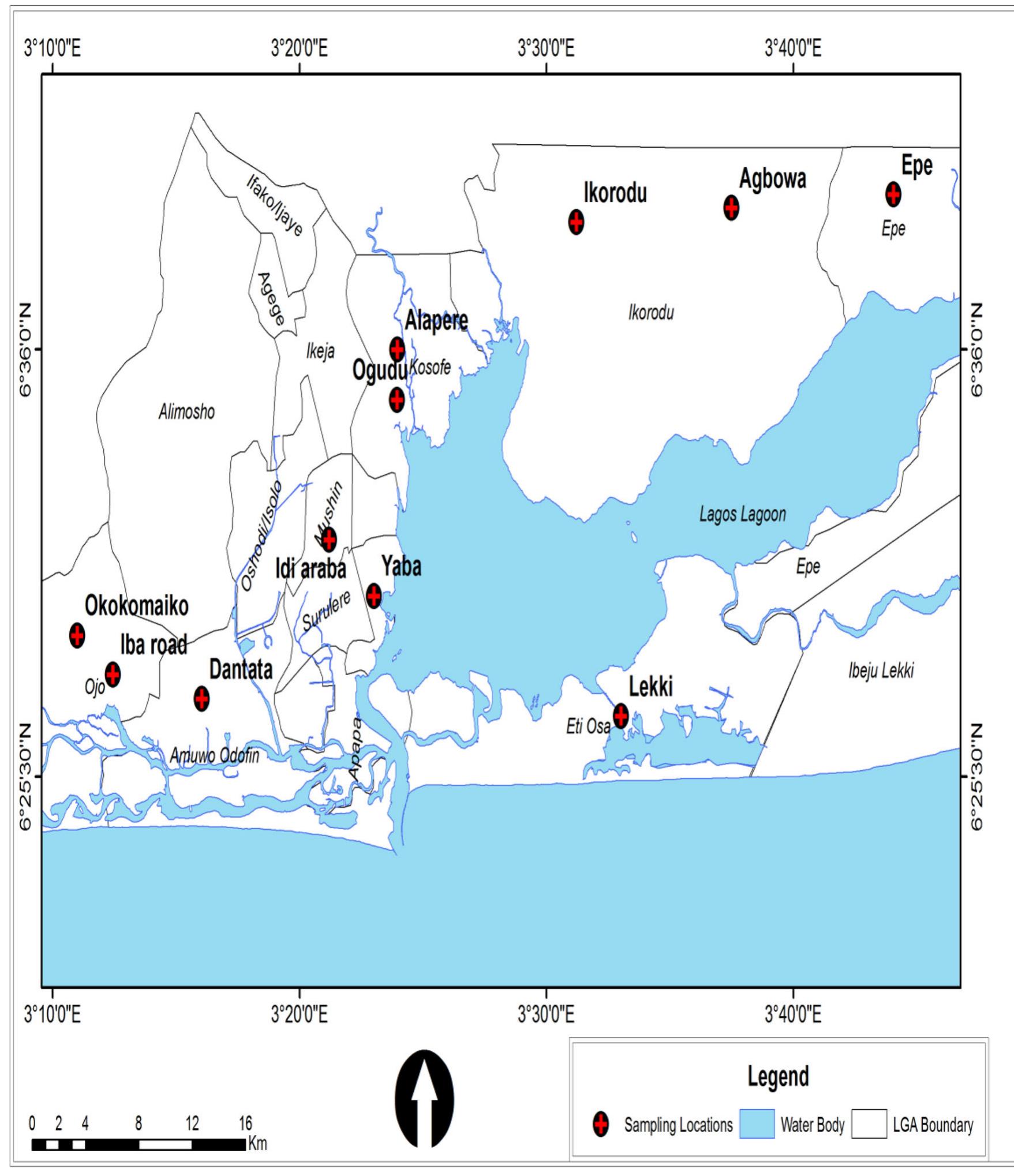 Map of sampling locations adapted from adedokun et al.