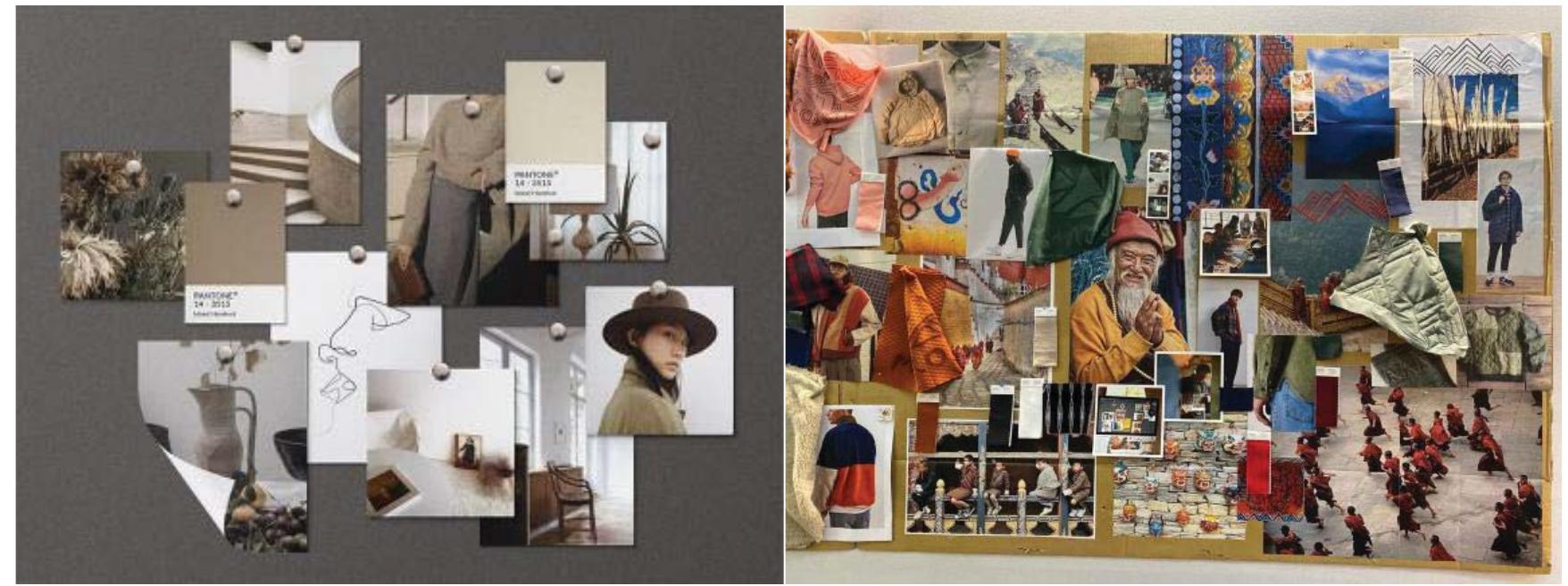 Digital mood board (left) vs physical mood board (right)