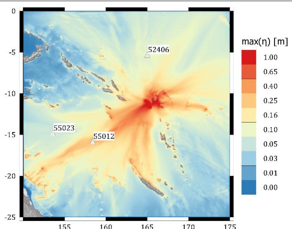 Map of maximum water surface elevation y for the simulation
