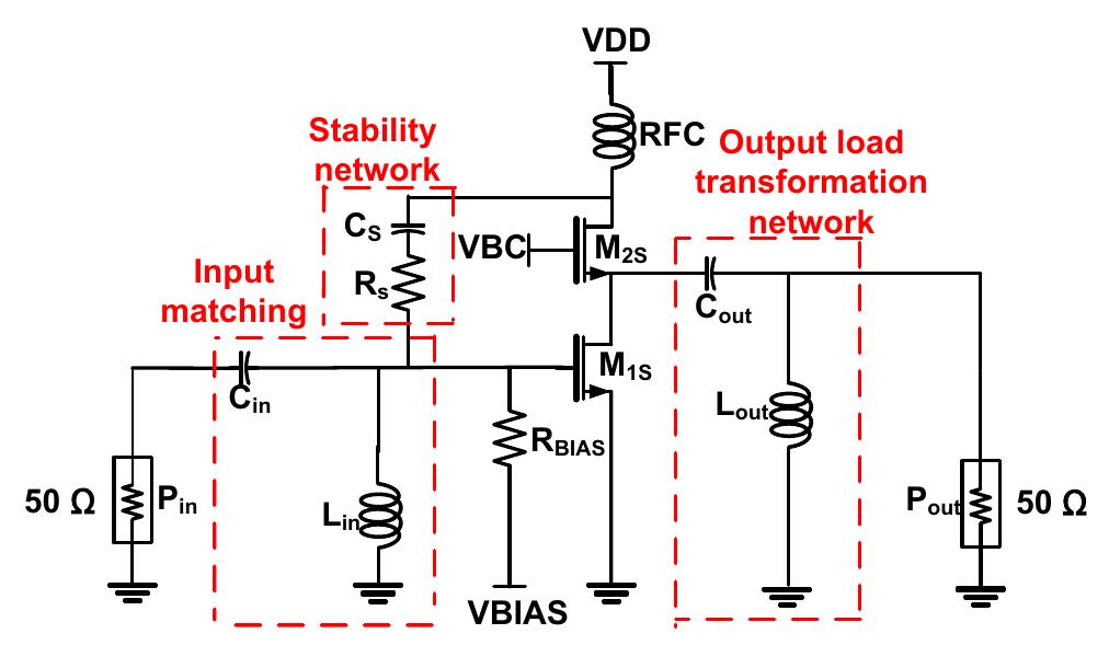 Common source power amplifier with transformation networks