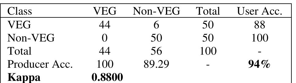 Error matrix for the classified scene (160/43) of 2021.