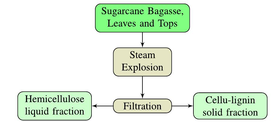 Schematics of steam explosion pretreatment of lignocellulose