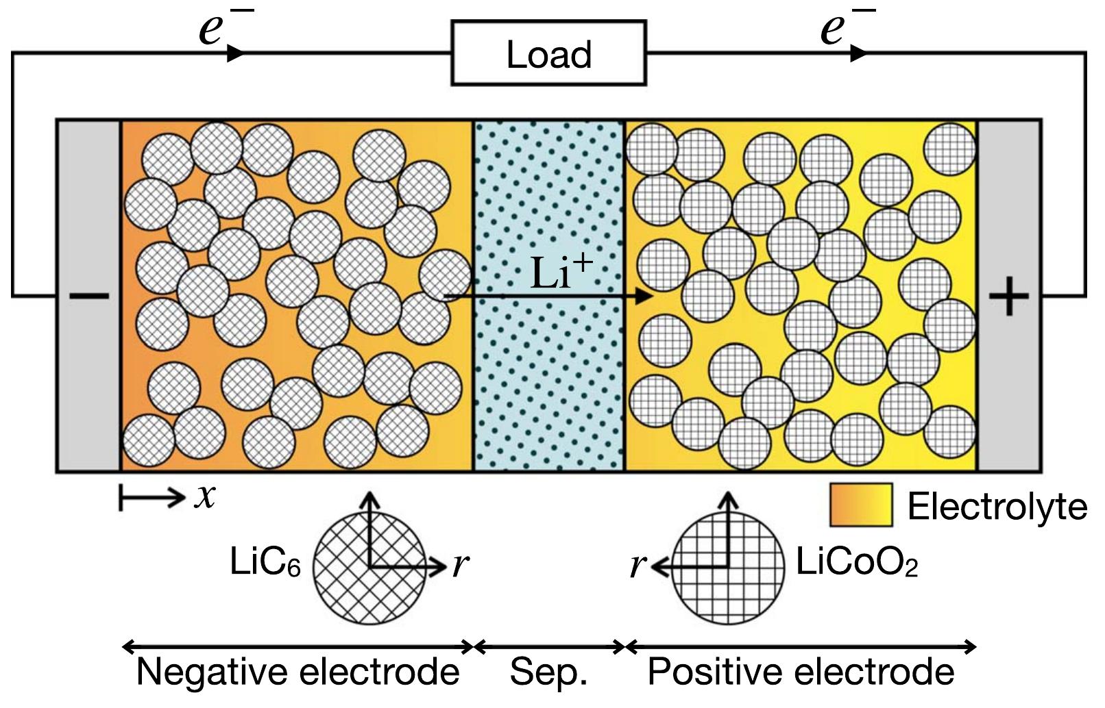 Schematic of the pet model for an lic,/licoo) cell during