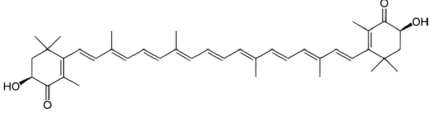 Chemical structure of astaxanthin. the extraction of