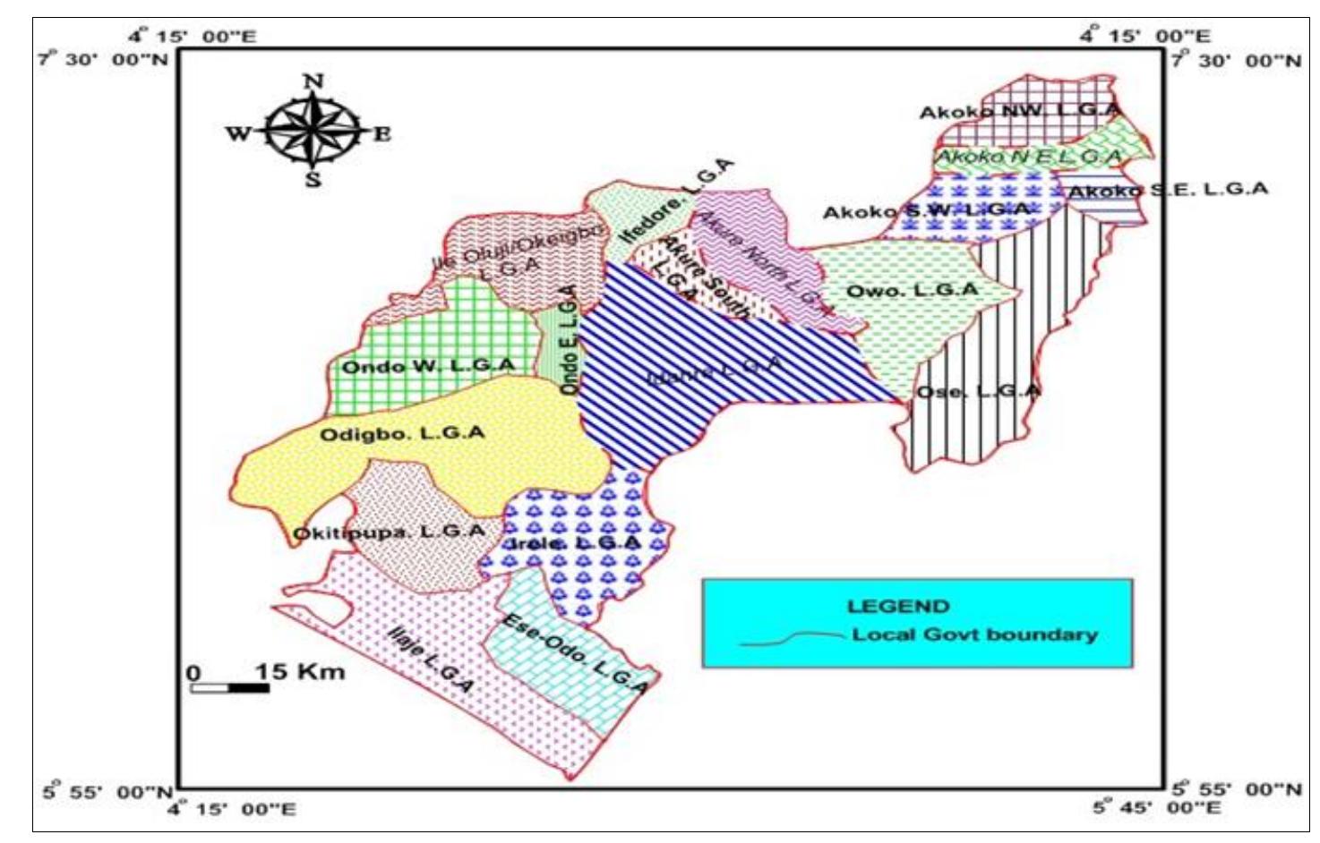 Map of ondo state showing local government areas the