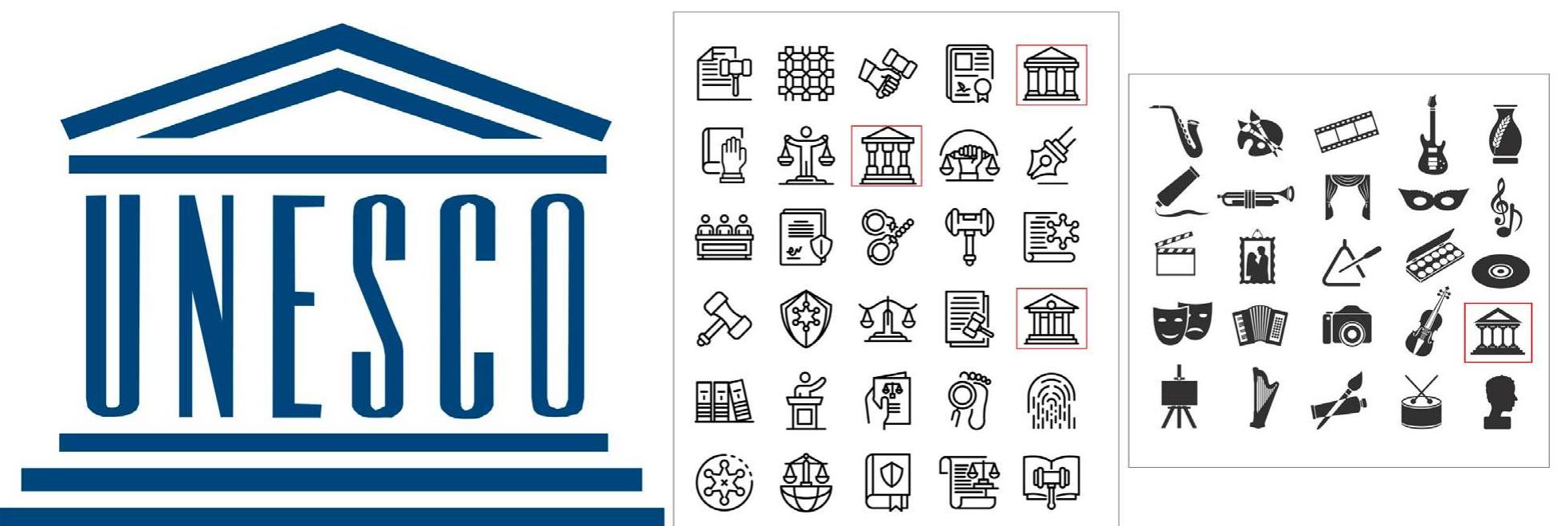 From left to right: a. unesco logo, designed by michel