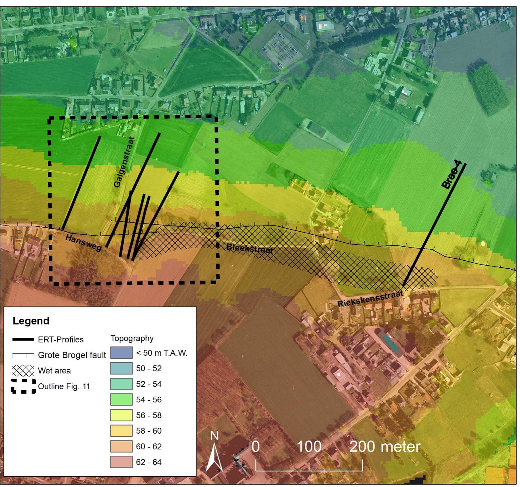 Overview map of the bree site. the presumed locations of