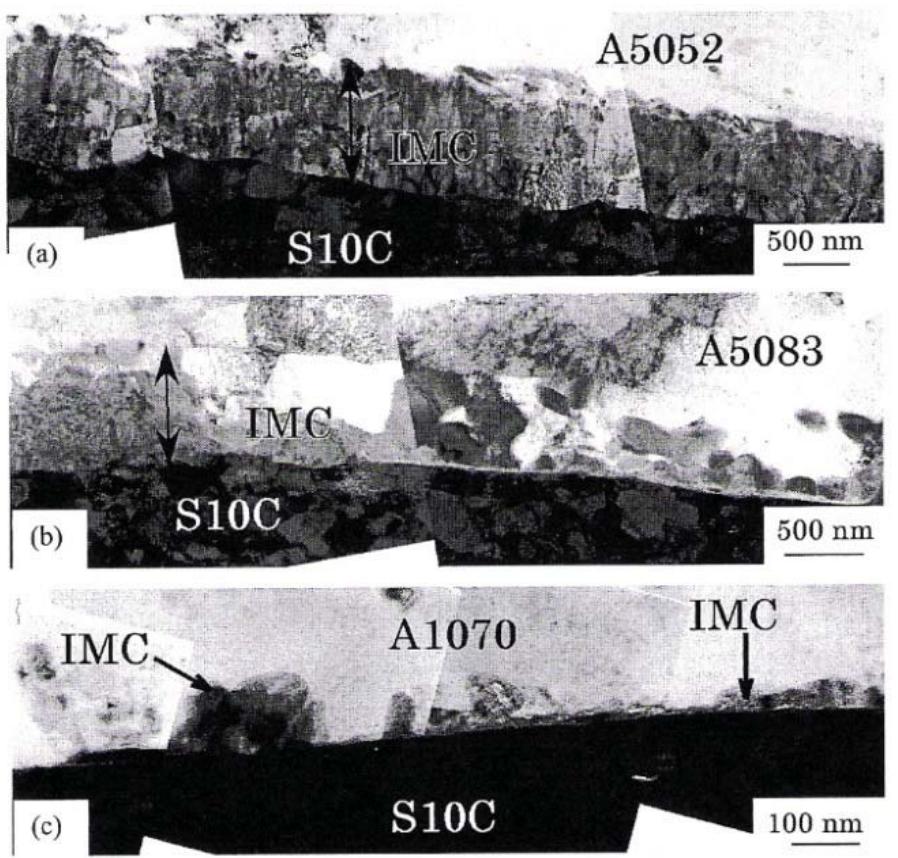 Typical imc layers observed in the joints of steel to a5052