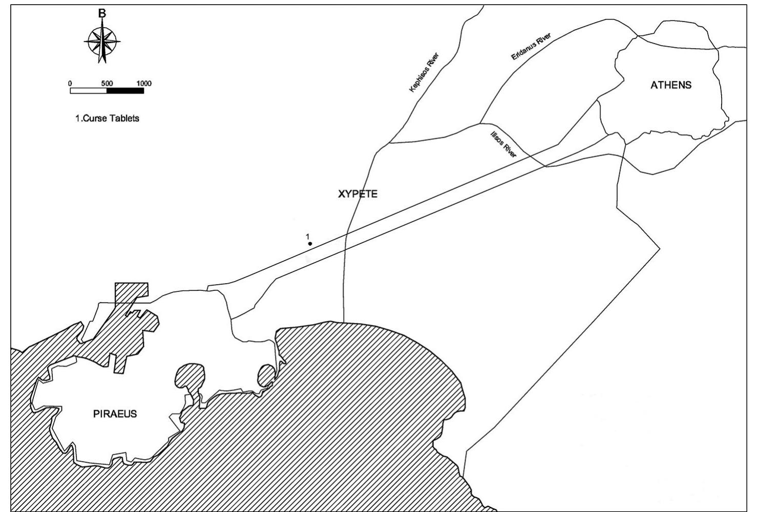 Map of aghios ioannis rentis/xypete, with location of curse