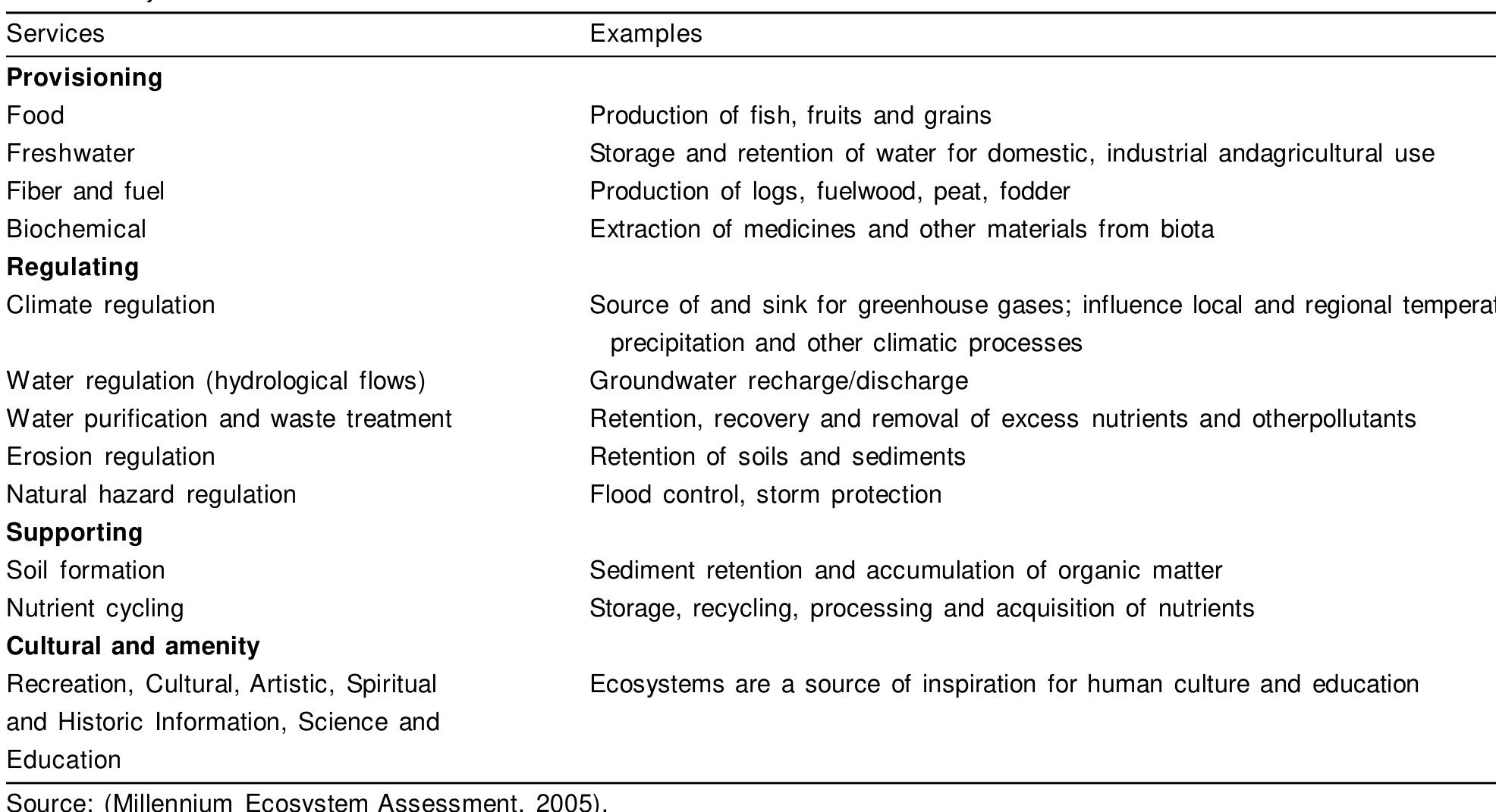Major functions of wetlands.