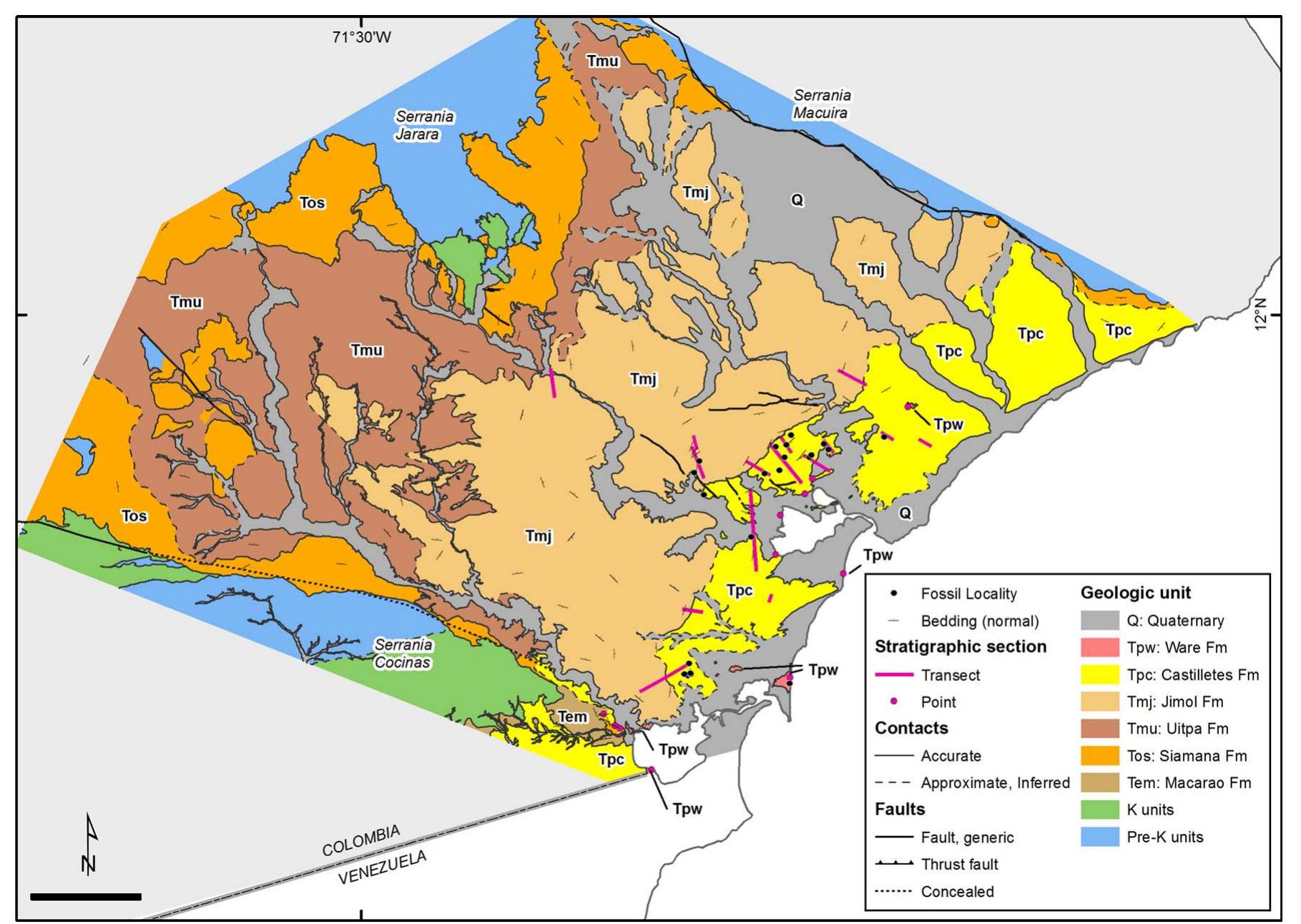 Geologic map of cocinetas basin. figure includes location of