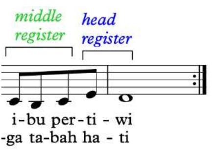 The use of the middle register instead of the chest