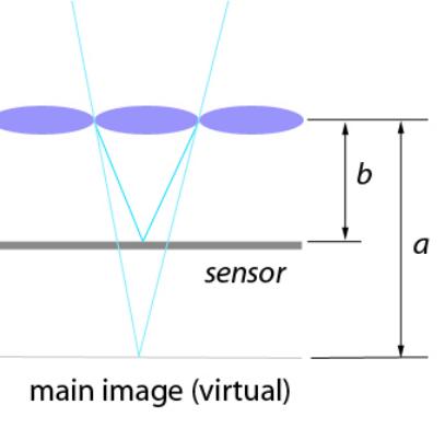 Microlens imaging in a galilean camera. only rays through