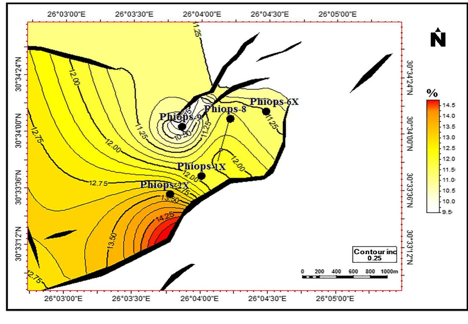 Effective porosity map of the khatatba reservoir in the