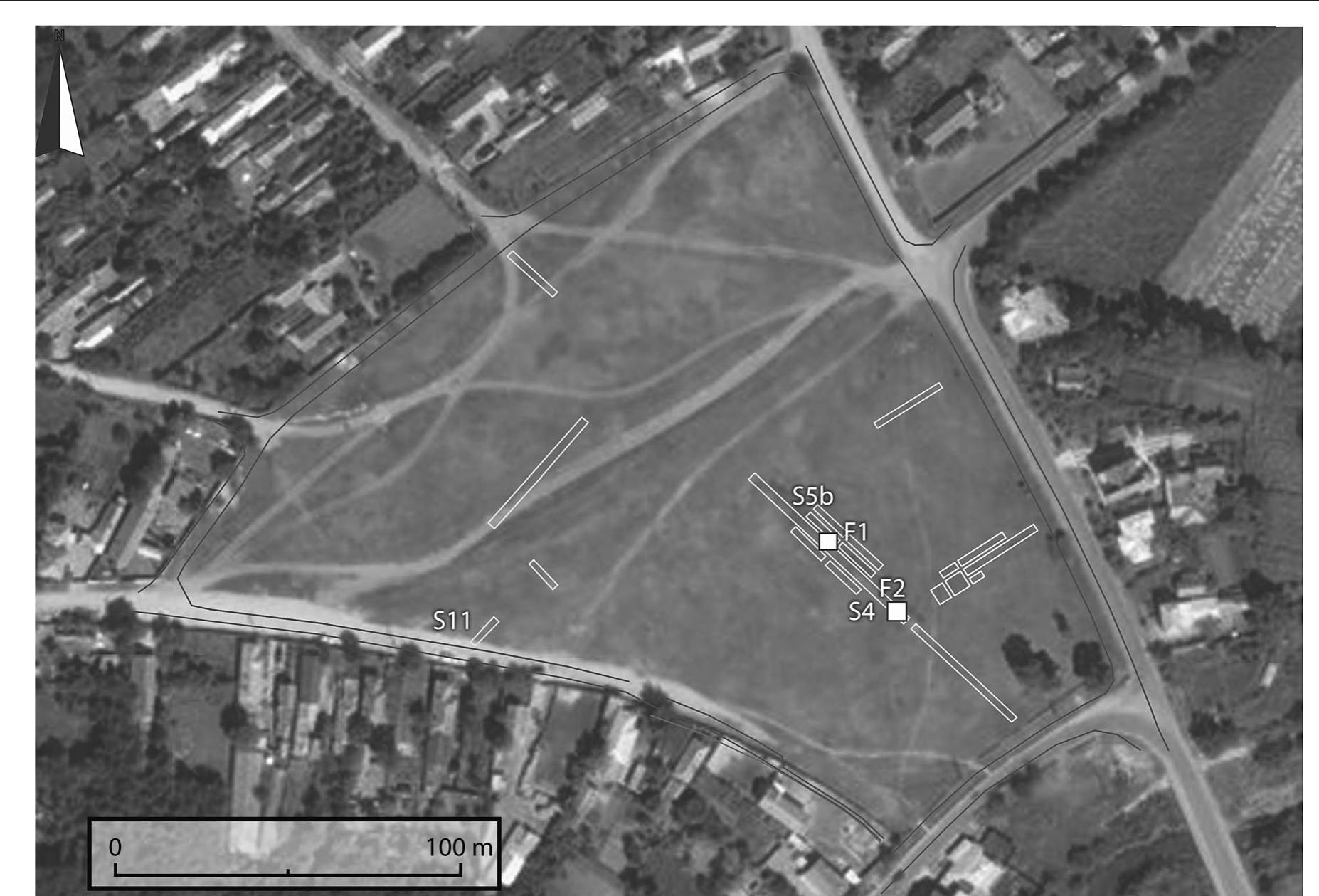 Aerial view showing location of glass furnaces nos. 1 (f1)