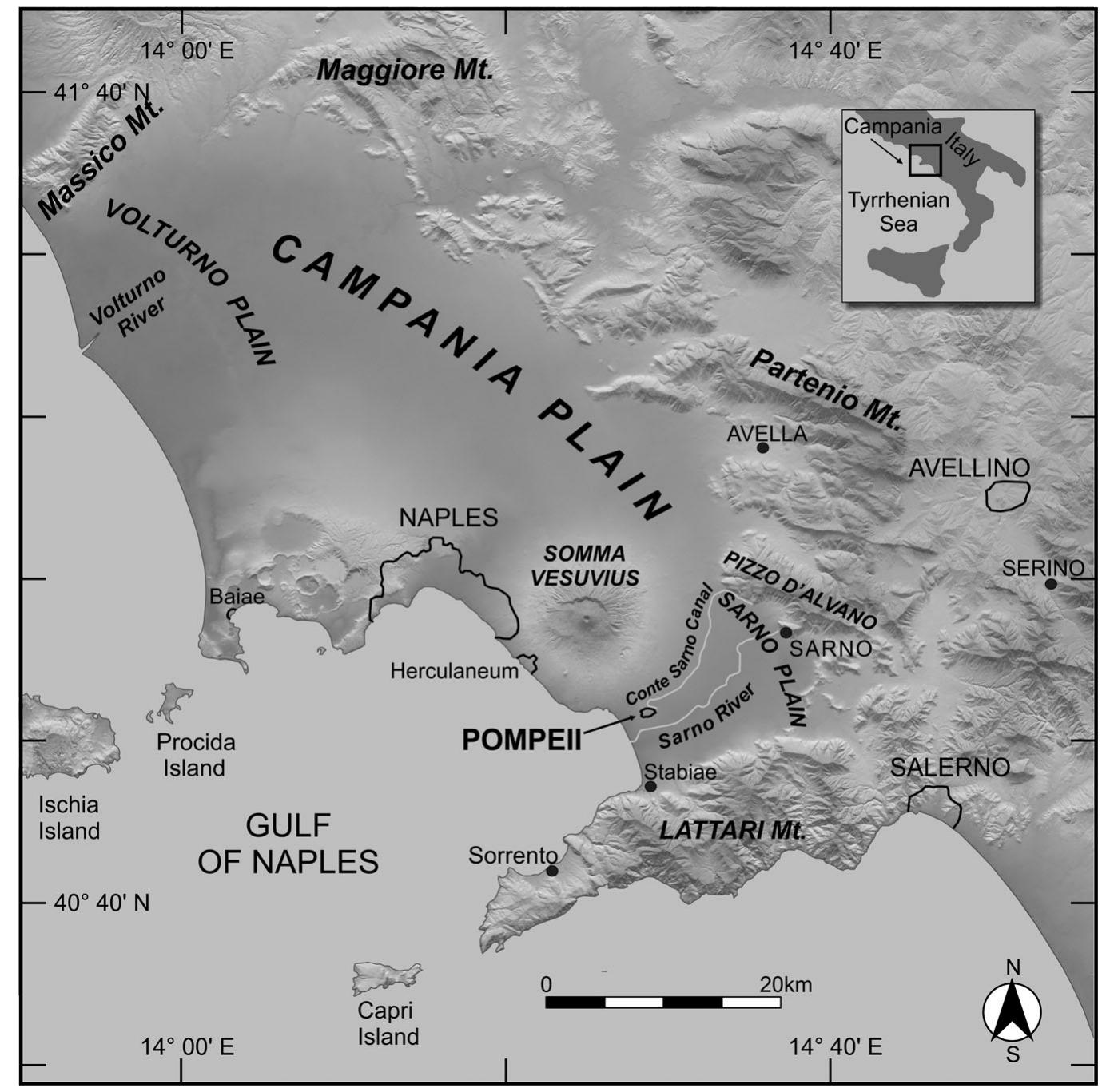 Map of the campania plain—gulf of naples region showing