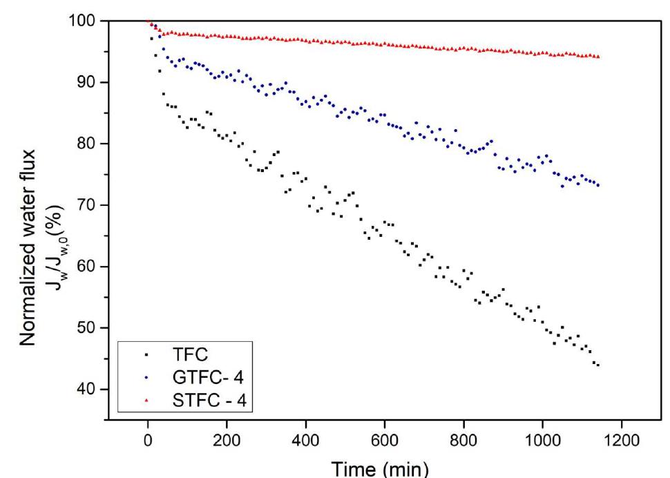 Forward osmosis fouling test of tfc, gifc, and stfc