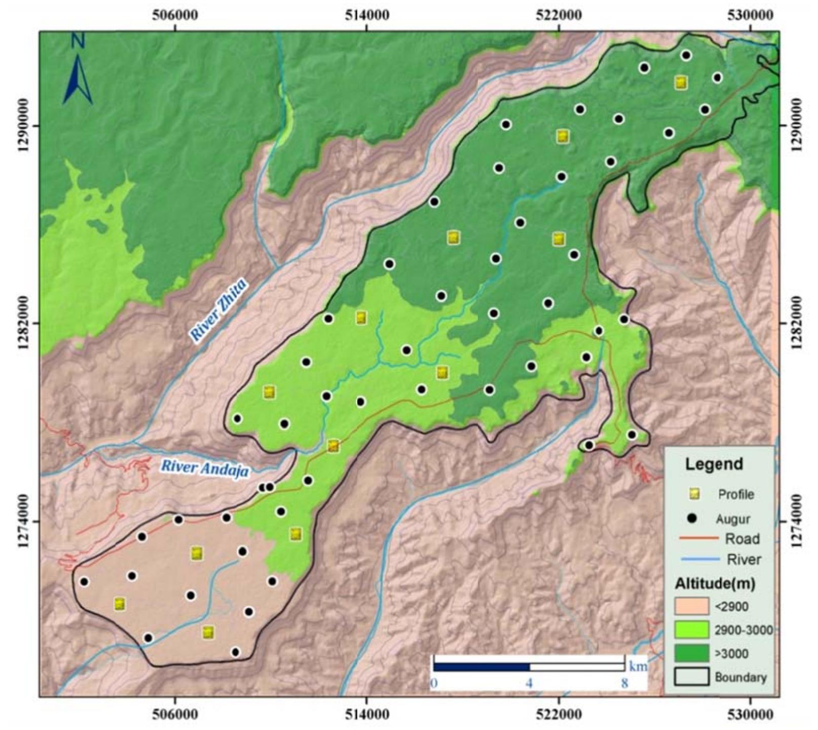 Elevation map of the study area.