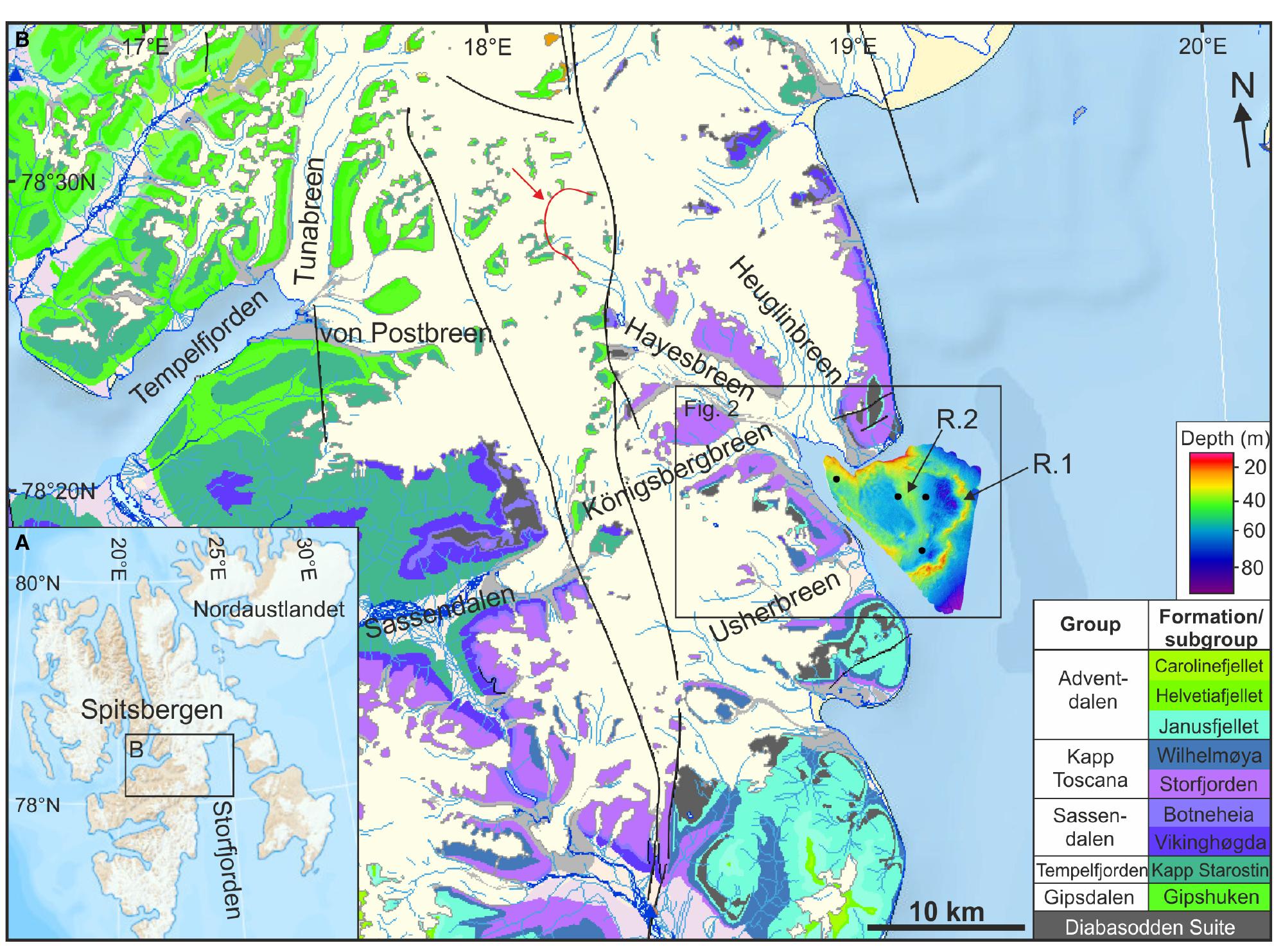 A. location of svalbard. black rectangle depicts the