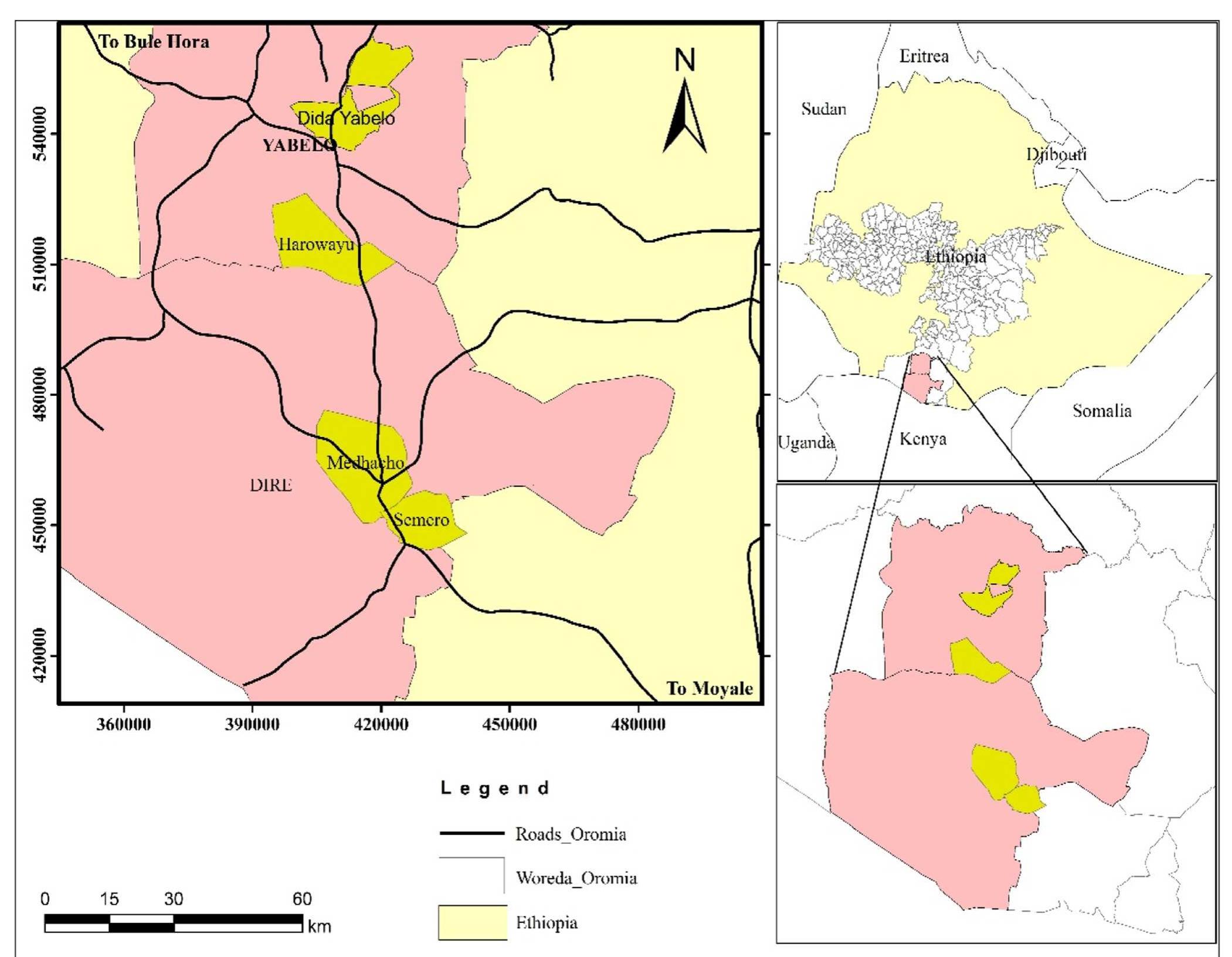 Map of borana zone. map of ethiopia (upper right side)