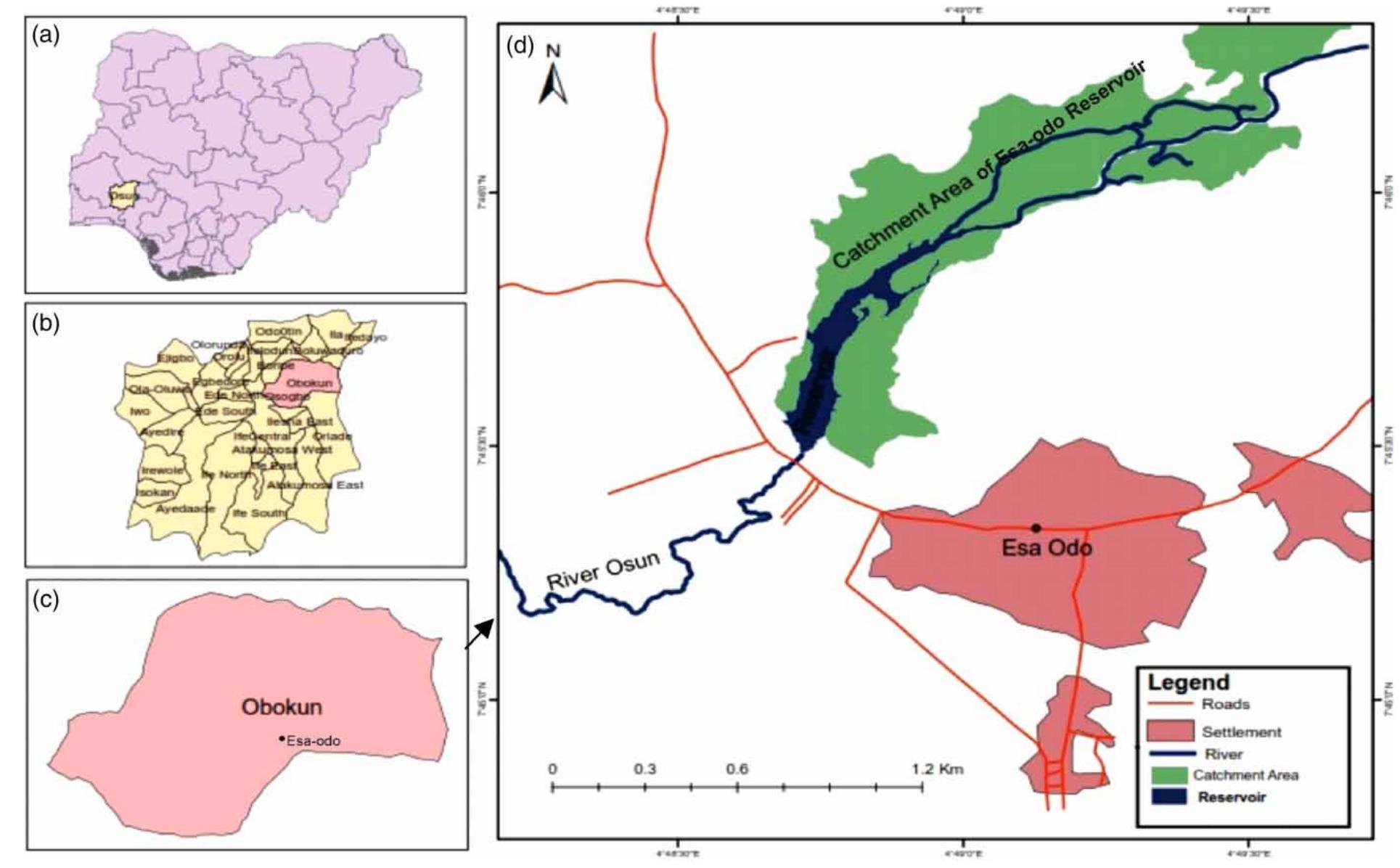 | (a) map of nigeria showing osun state, (b) map of osun