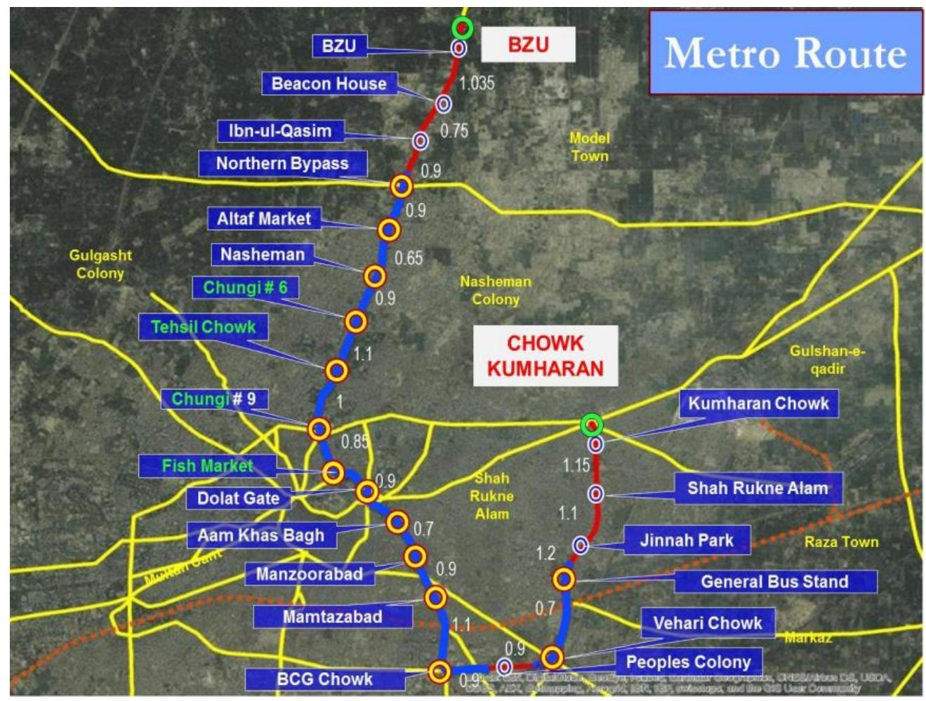 Route map of brt multan [28]. the city of multan (known as