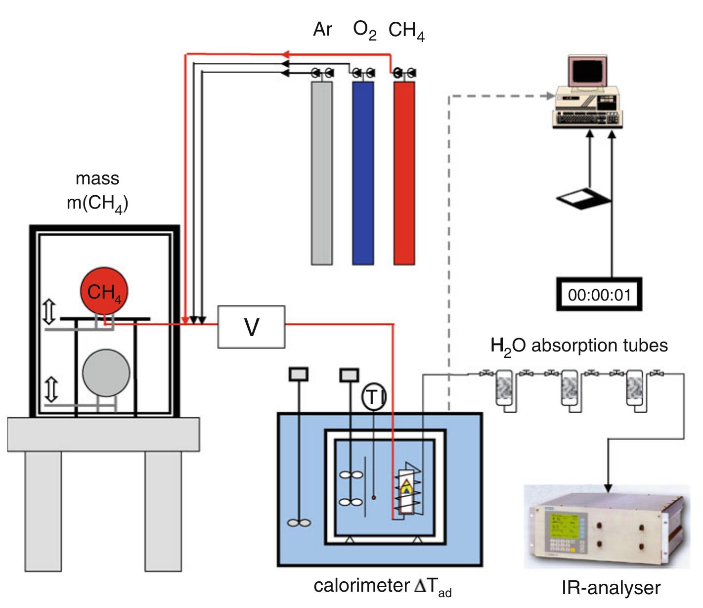 Schematic presentation of calorimeter setup and gas flows