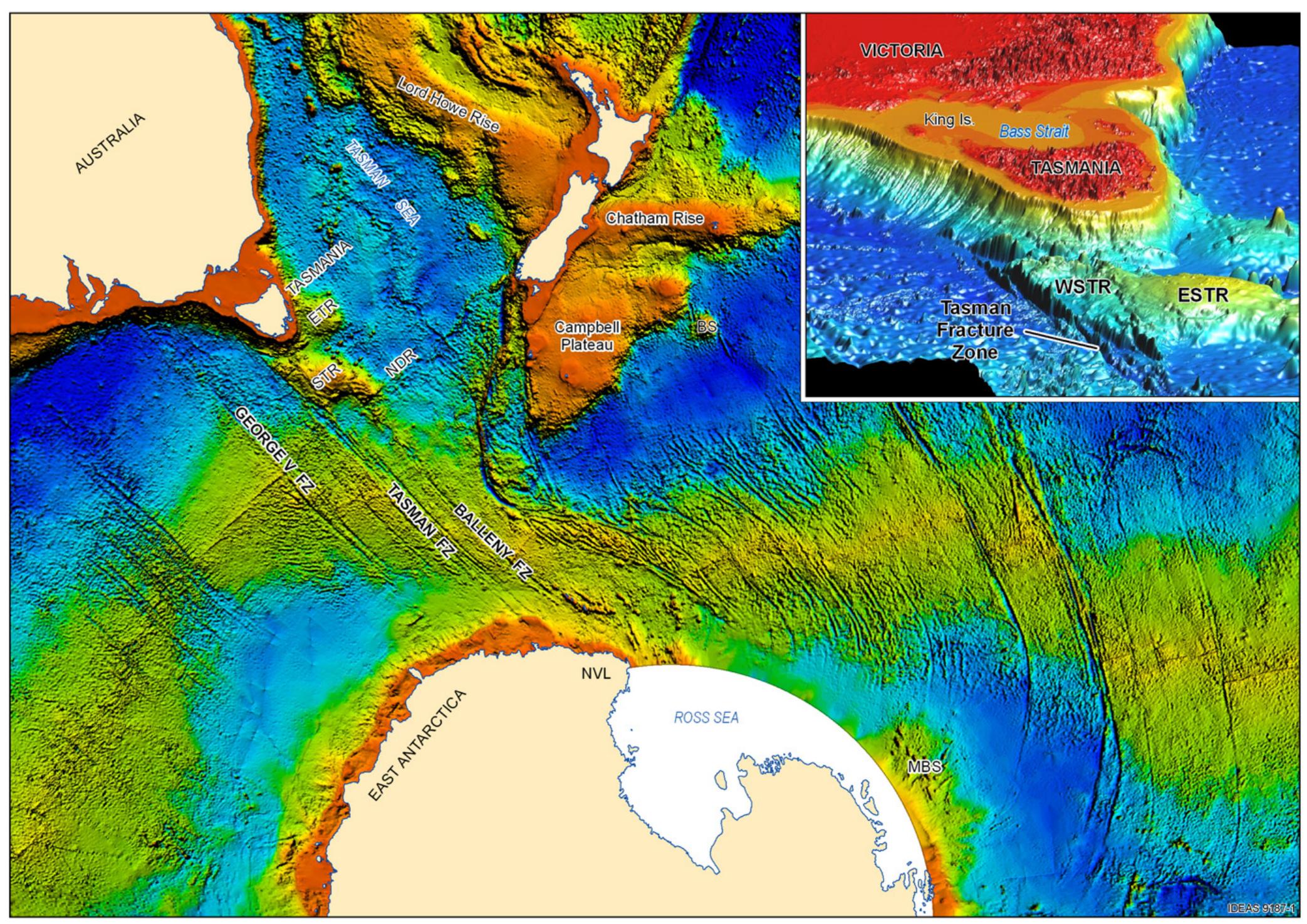 Bathymetric map of southern ocean off se australia showing