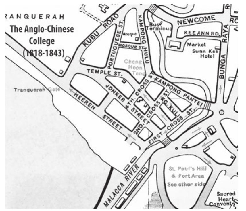‘malacca: guide map showing features of historical interest,