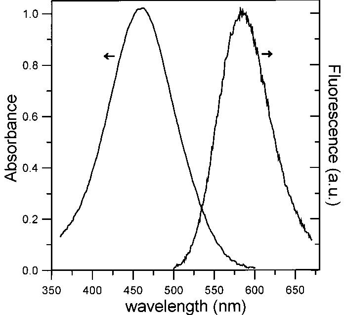 Absorption and fluorescence spectrum of 2 x 107° m pvc1 in