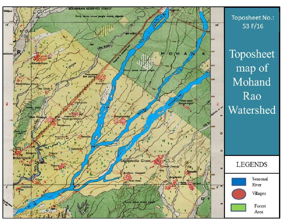 Toposheet map of mohand rao watershed in uttarakhand, india.