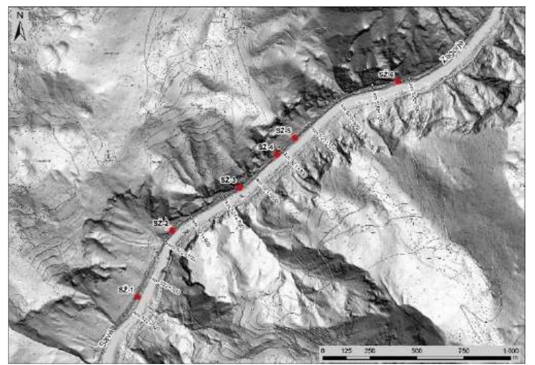 Map of runout distance of previous rockfall events occurred