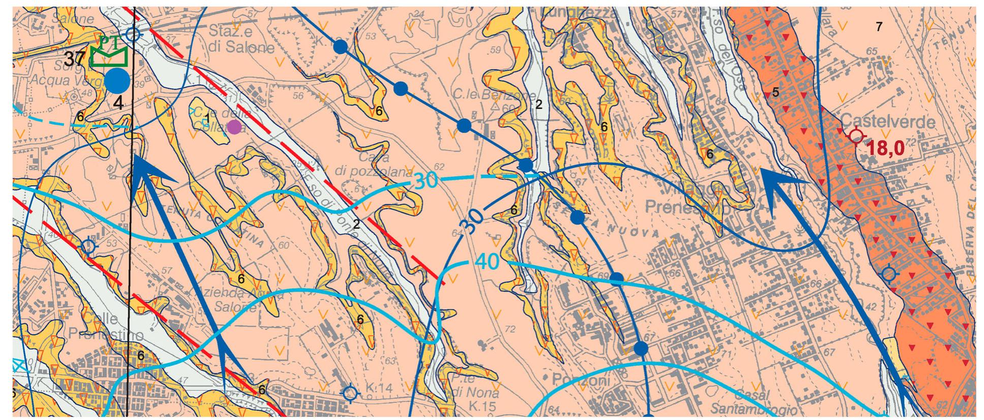 Hydrogeological map excerpt (zoom 1.5x). piezometry