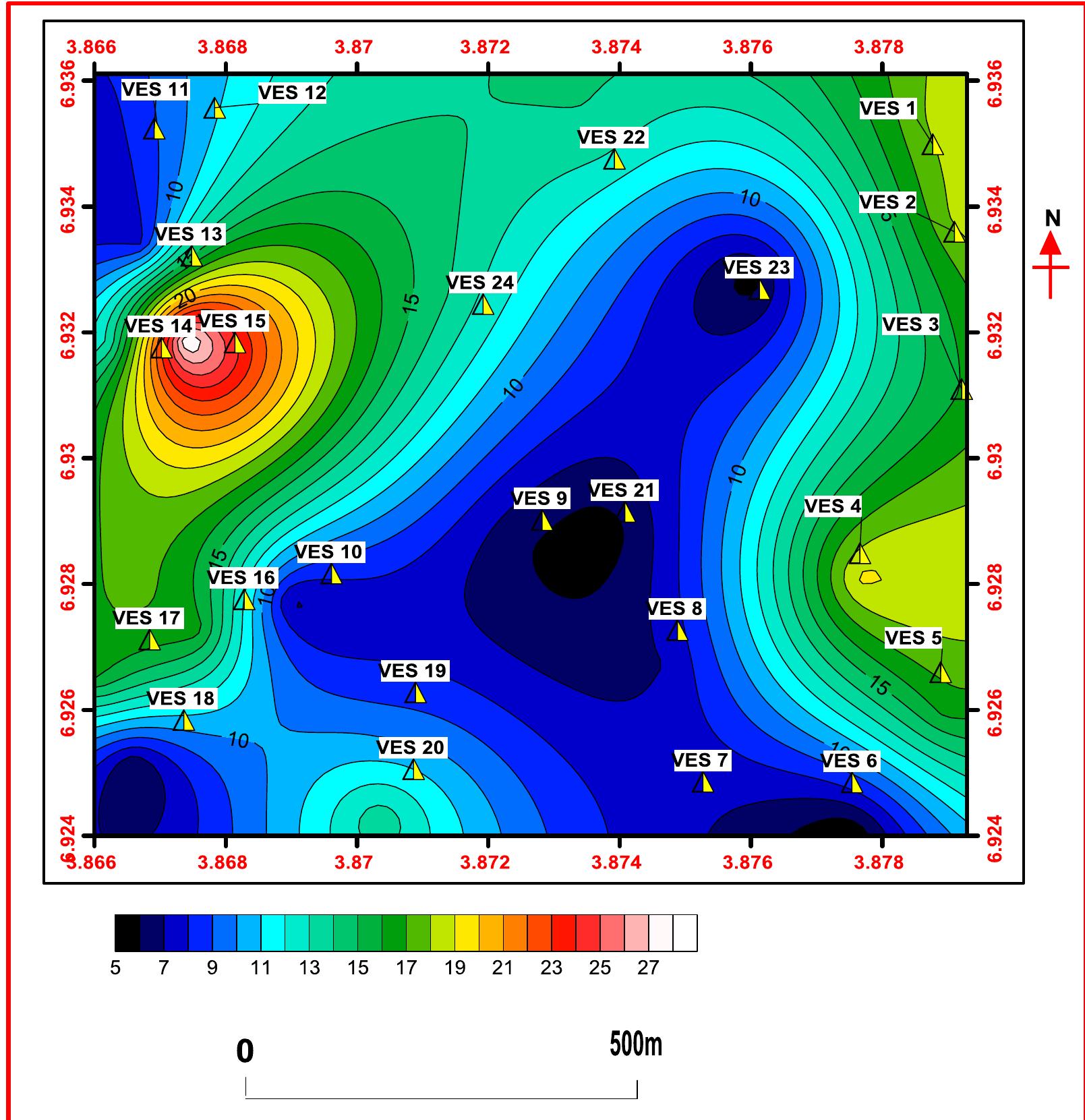The isopach map of the overburden thickness of the study