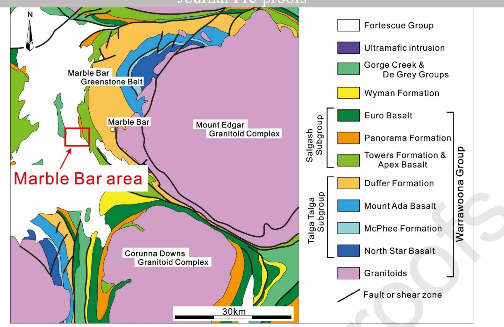 Map of the eoarchean marble bar area in east pilbara,