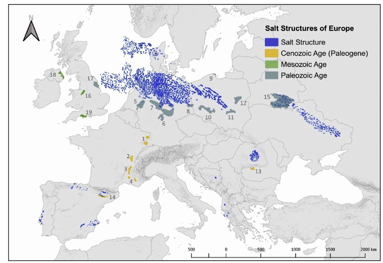Map of european salt deposits and salt structures as a