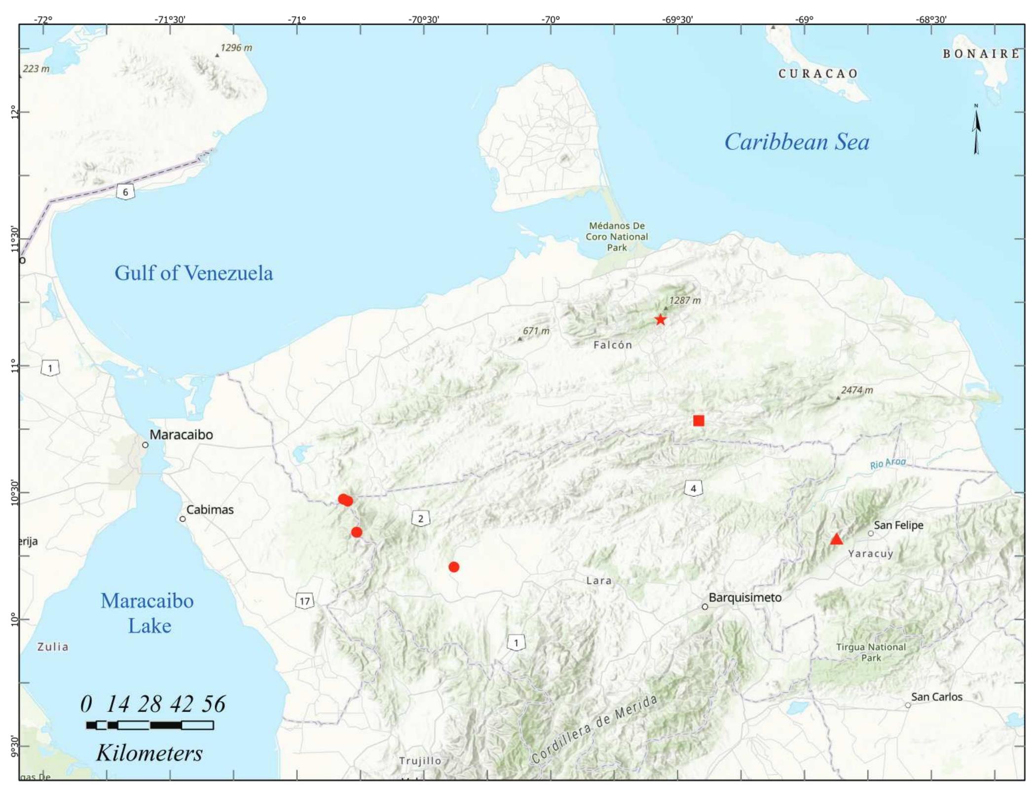 Map of northwestern venezuela depicting the type locality of
