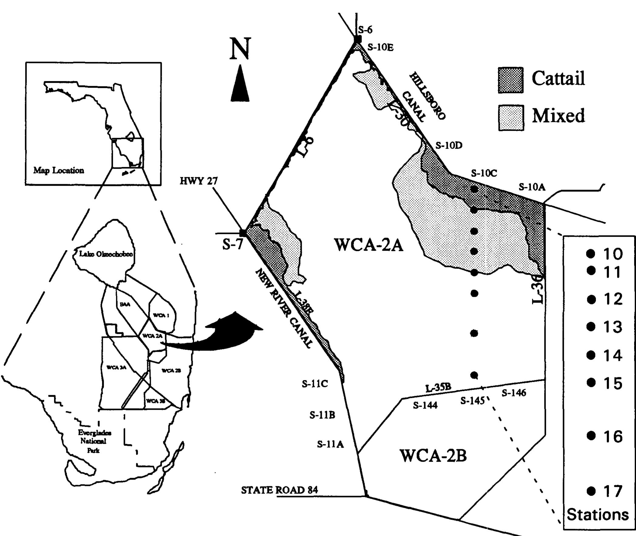 A map of water conservation area 2a showing sampling