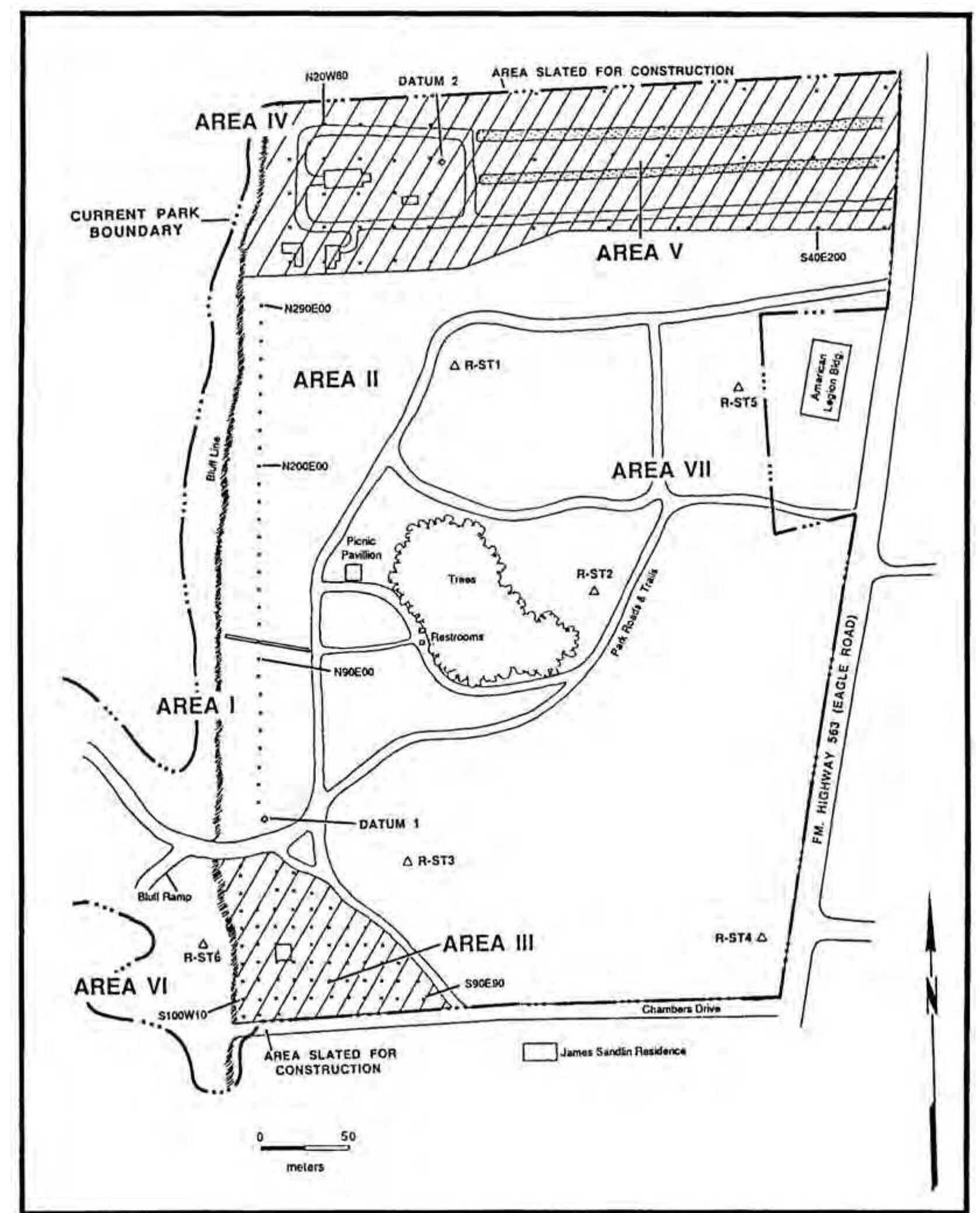 Map of fort anahuac park, showing the various areas examined
