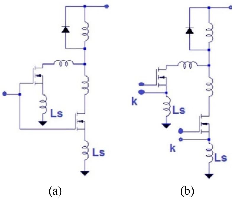 Gate circuit topology (a) without kelvin contact, (b) with